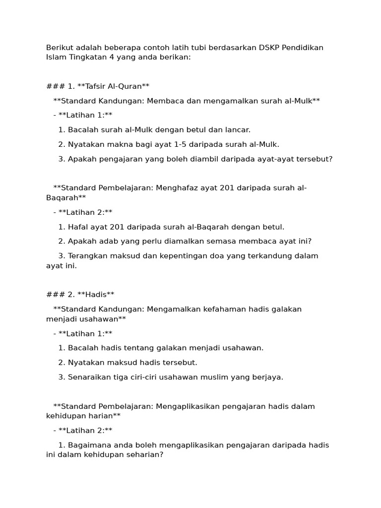Berikut Adalah Beberapa Contoh Latih Tubi Berdasarkan DSKP Pendidikan ...