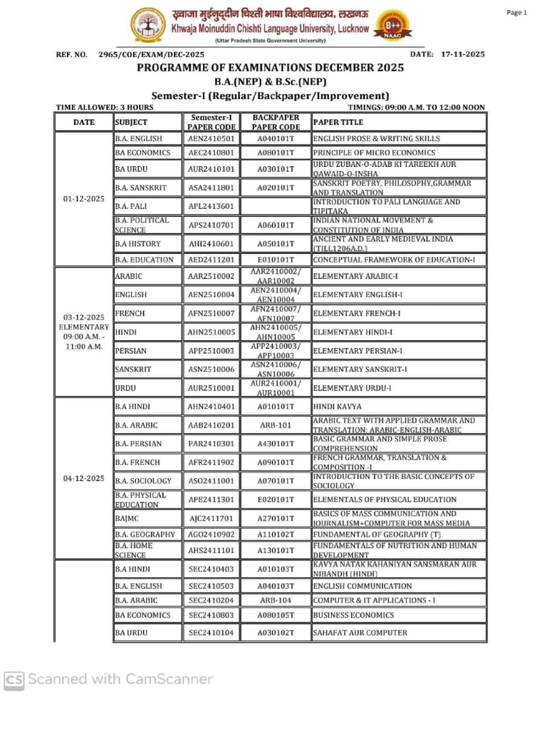 Examination Schedule | PDF