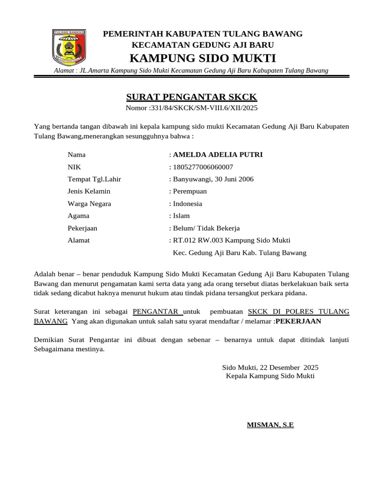 Pengantar SKCK Amelda | PDF