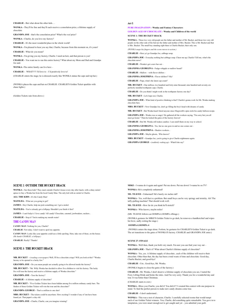 Wonka Script Booklet | PDF | Confectionery | Sugar Confectionery