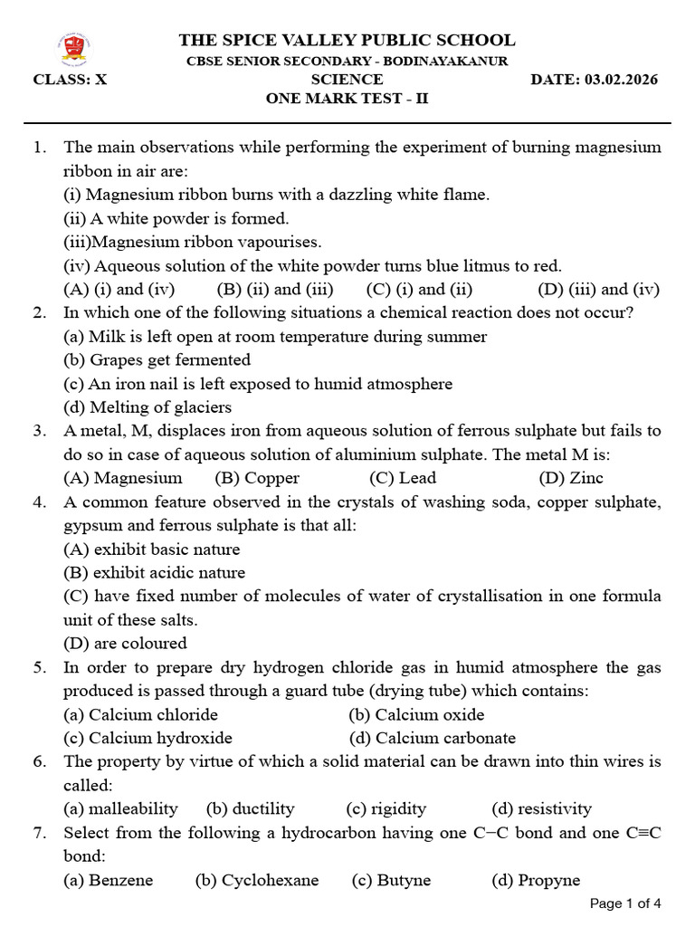 Science - One Mark - Test II | PDF | Magnesium | Lymph