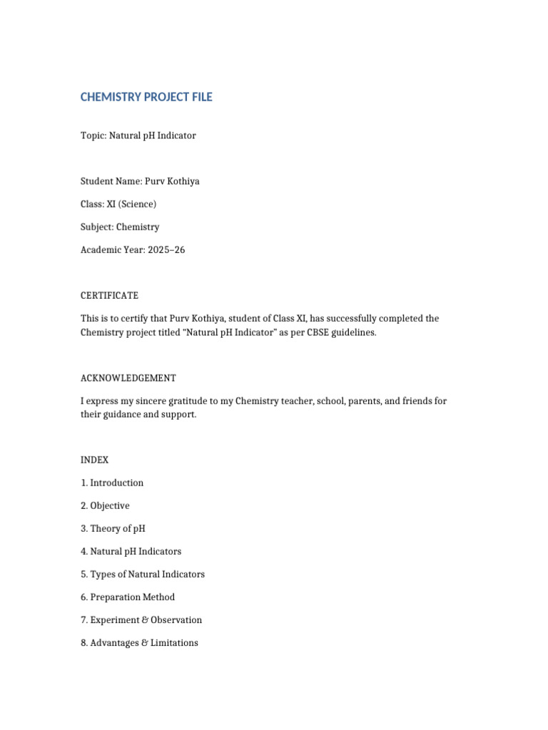 Natural PH Indicator Chemistry Project | PDF