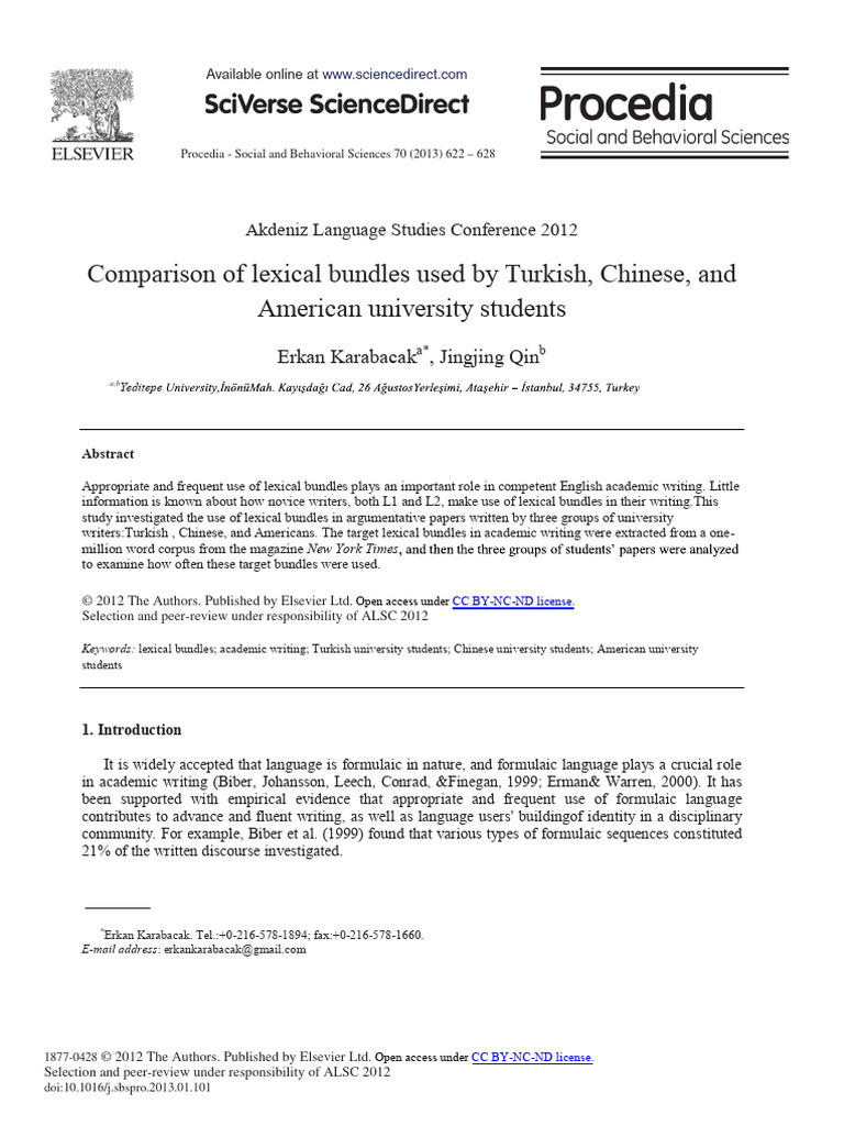 Comparison of Lexical Bundles Used by Turkish Chinese and American ...