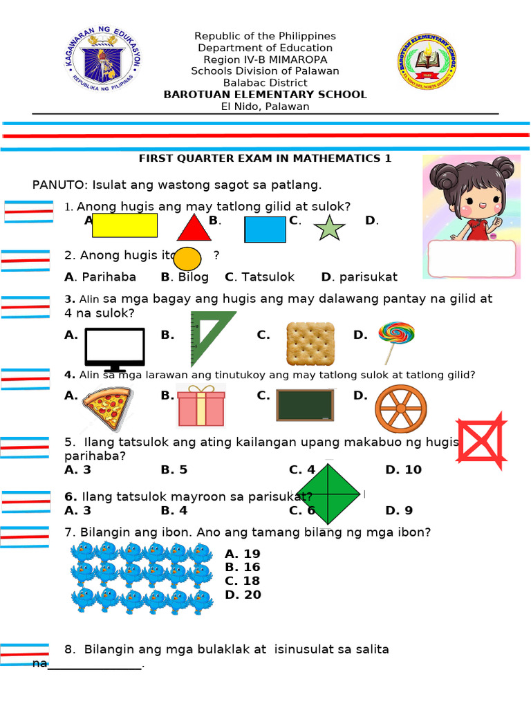 q1 Math Exam | PDF