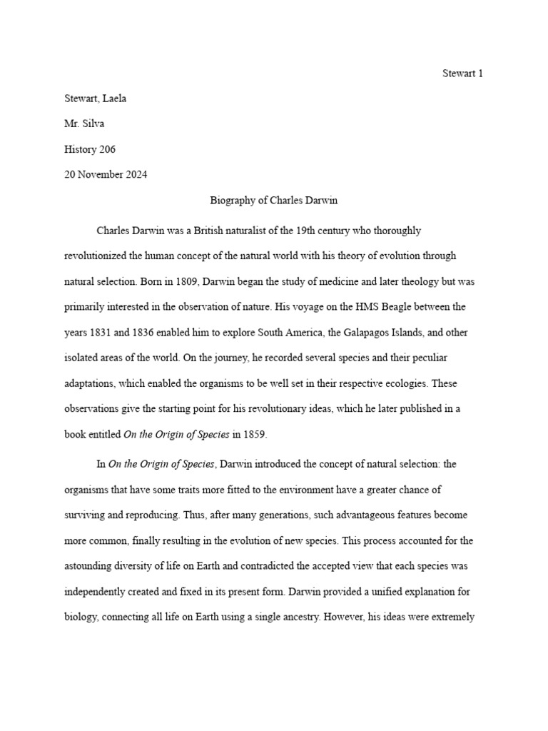 Research Paper - Biography on Charles Darwin | PDF | Evolution ...