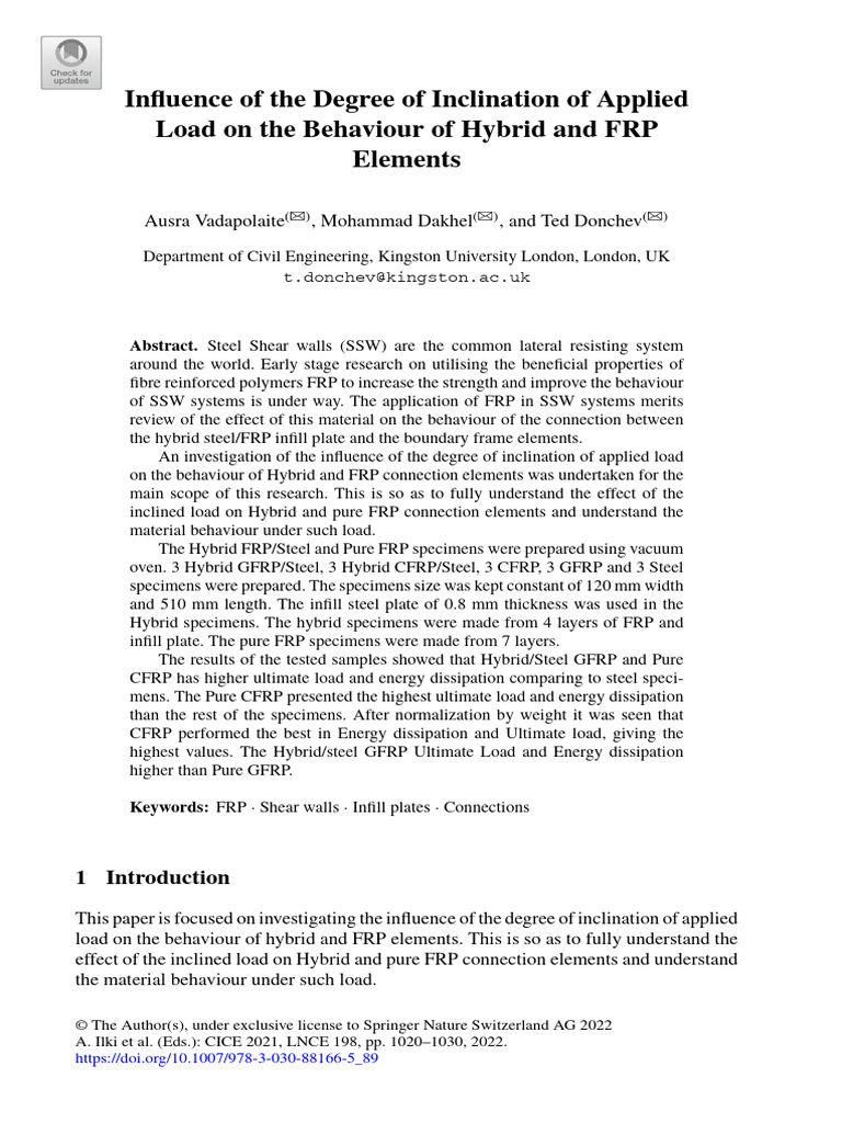 Influence of the Degree of Inclination of Applied Load on the Behaviour ...