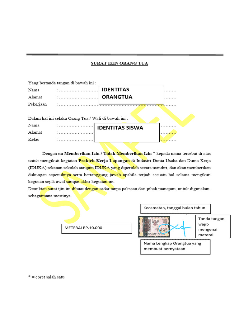 Contoh - Surat Ijin Orang Tua | PDF