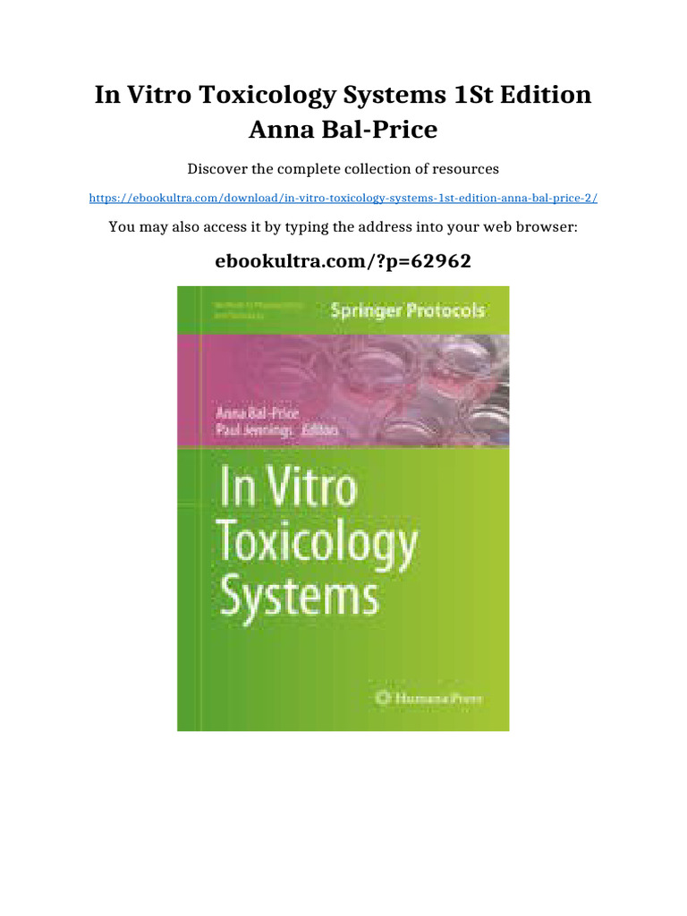 In Vitro Toxicology Systems 1st Edition Anna Bal-Price available all ...