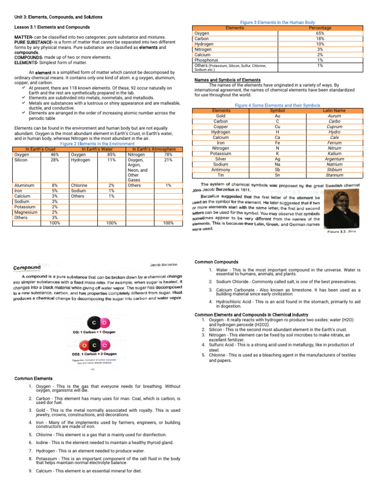 Elements&Compunds Handouts | PDF | Chemical Elements | Chemical Substances