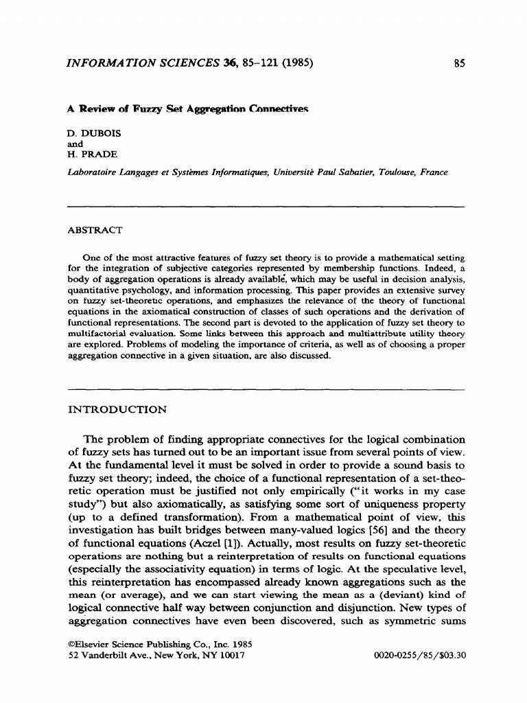 A Review of Fuzzy Set Aggregation Connectives1985 | PDF | Theory ...