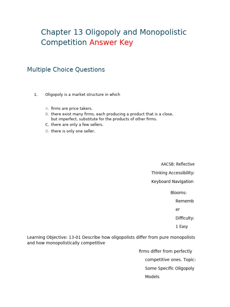 Chapter 08 Production Answer Key | PDF | Oligopoly | Monopoly