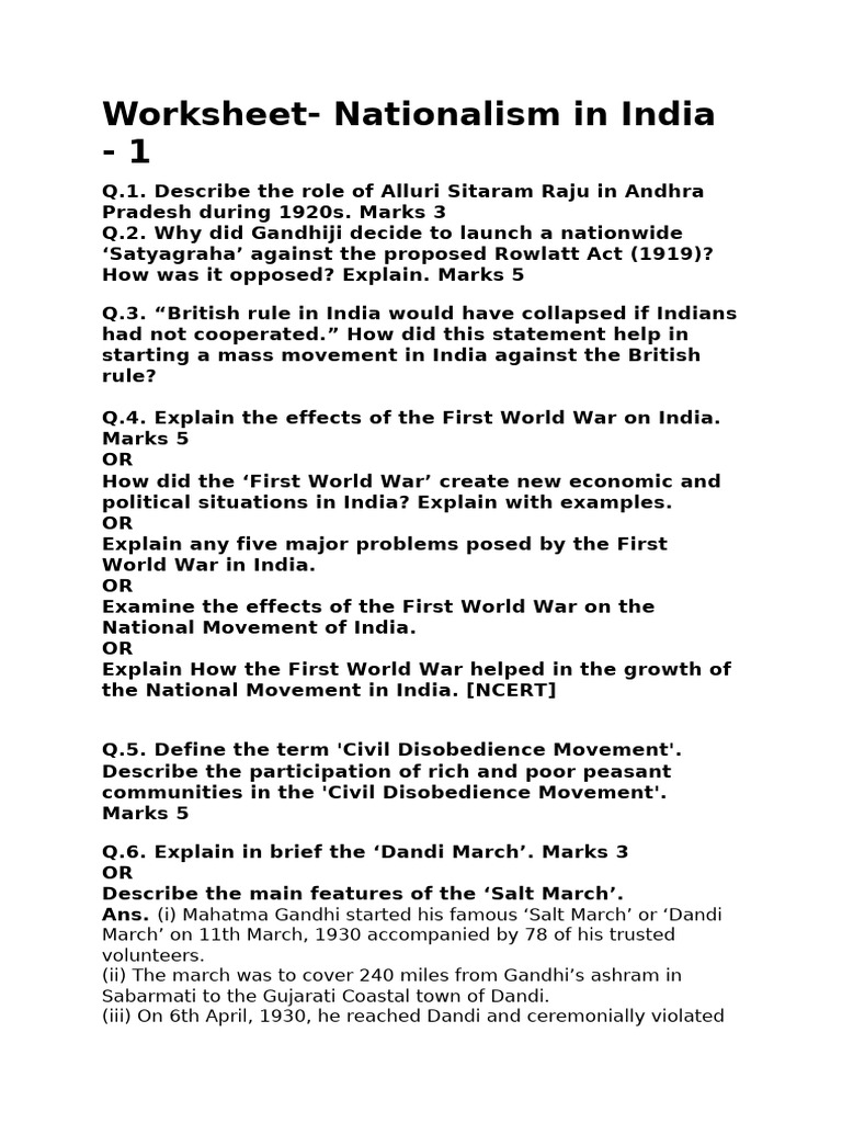 HIST CH 2- Worksheet 1, 2, 3 | PDF | Mahatma Gandhi | Resistance To The ...