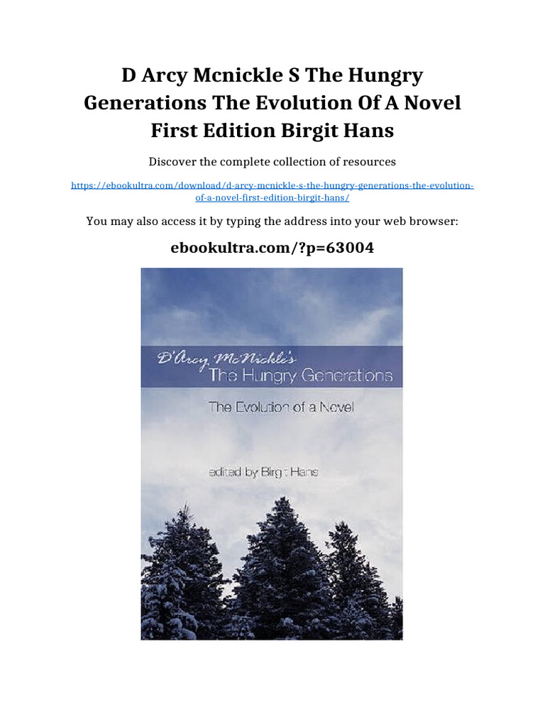 D Arcy McNickle s The Hungry Generations The Evolution of a Novel First ...