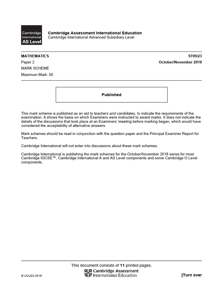 9709_w18_ms_23 | PDF | Equations | Mathematical Analysis