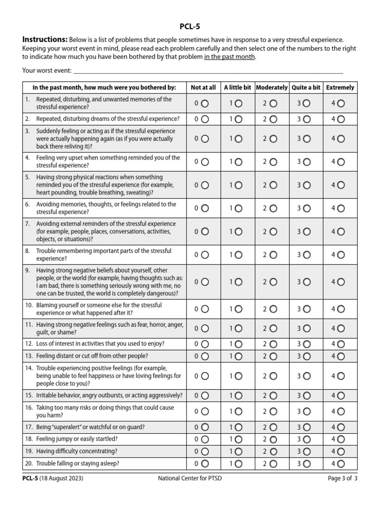 PCL5_Standard_form-2 | PDF | Anger | Cognition