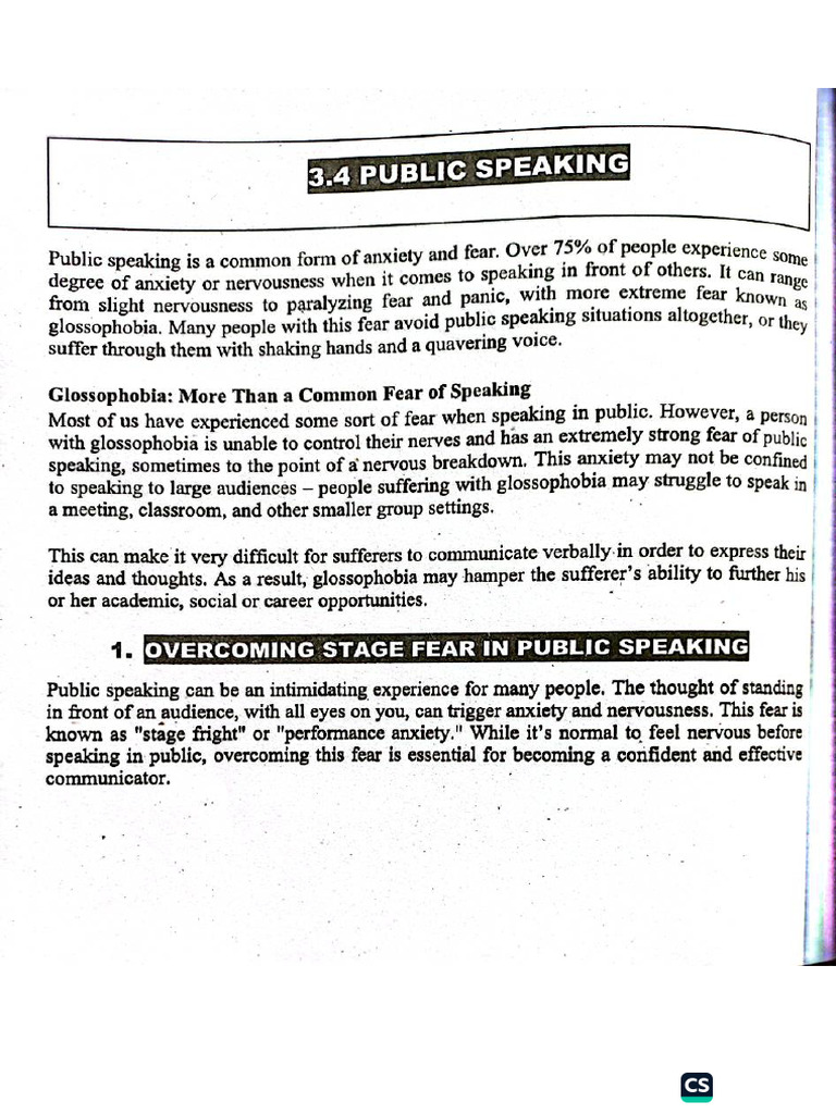 Public Speaking (Stage Fear, Voice Modulation, Body Language) | PDF