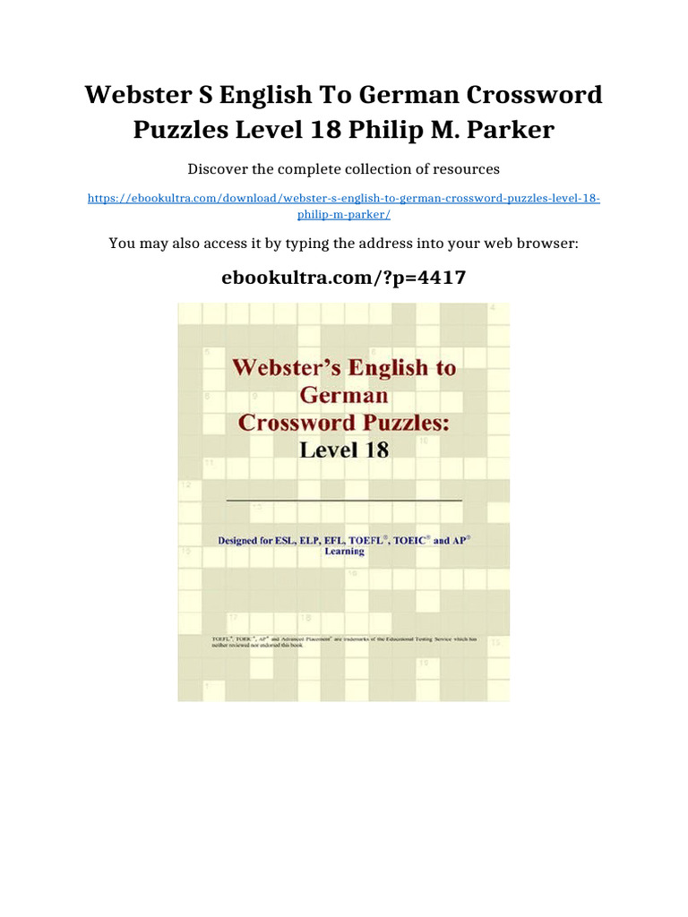 Webster S English To German Crossword Puzzles Level 18 Philip M. Parker ...