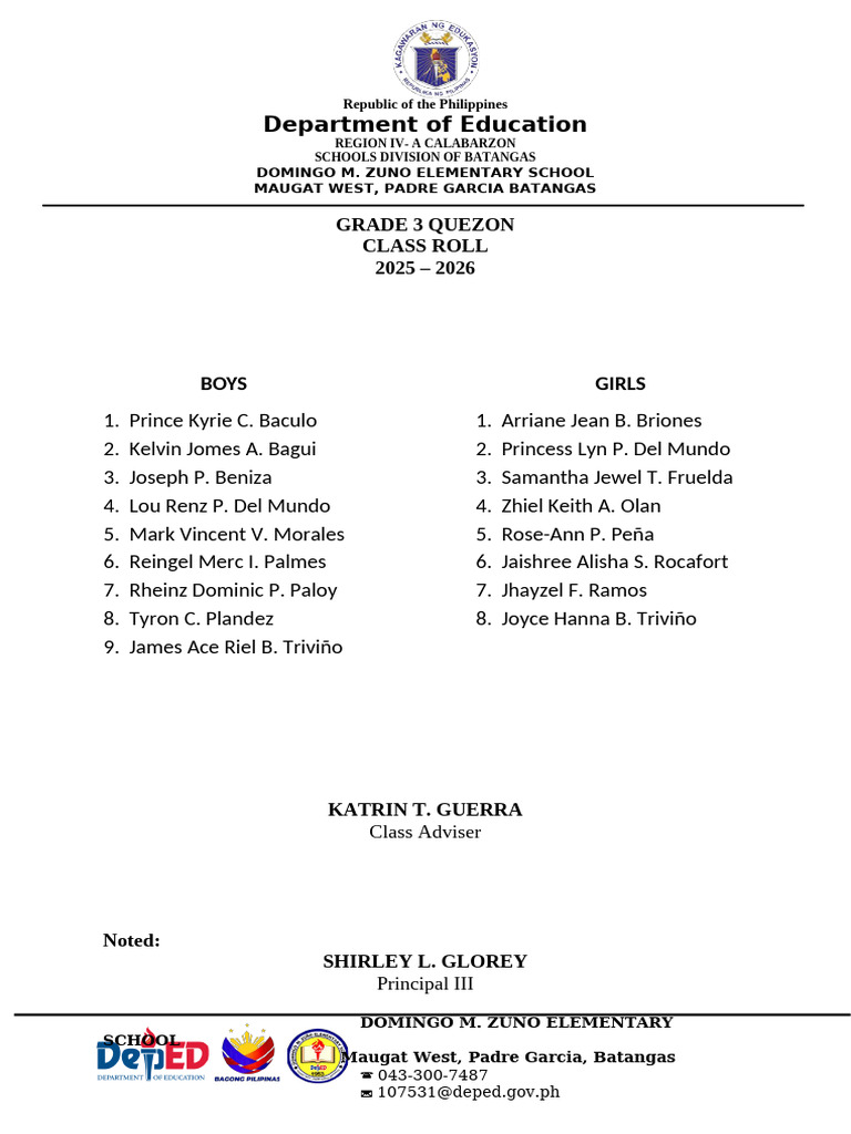 Class Roll, Class Program, Teachers Program | PDF | Philippines | Chess