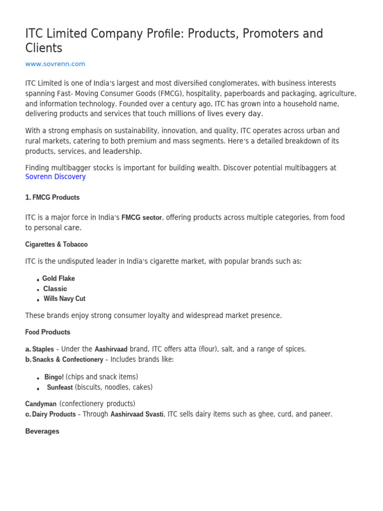 ITC Limited Company Profile - Products, Promoters and Clients1 | PDF ...
