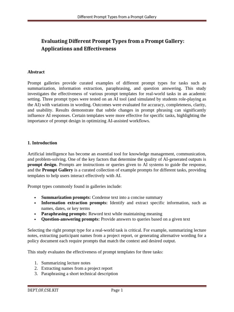 Evaluating Different Prompt Types From A Prompt Gallery | PDF ...