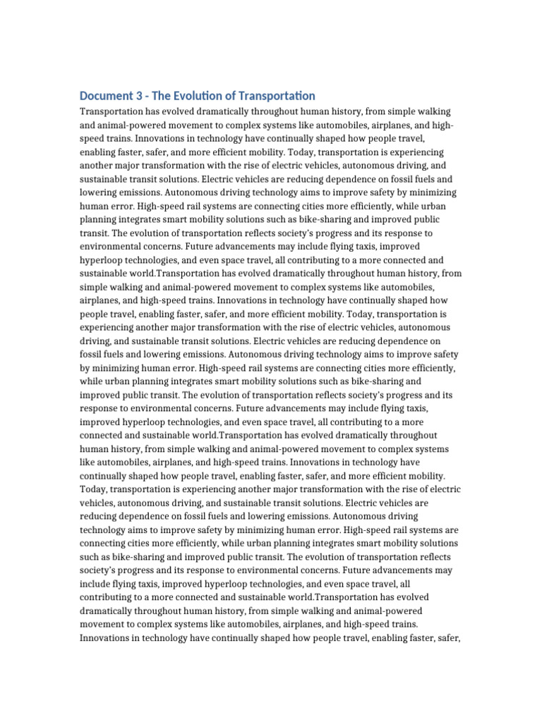 Document 3 - The Evolution of Transportation | PDF | Transport | Public ...
