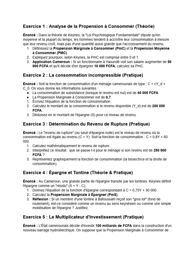 Exo Eco 2 | PDF | Consommation (Économie) | Keynésianisme