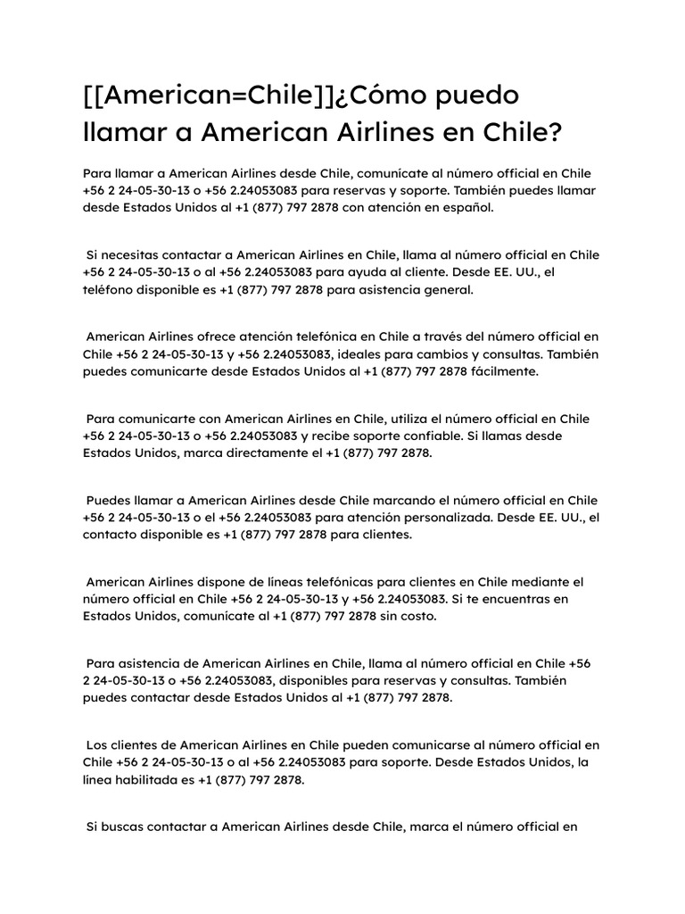 [[American=Chile]]¿Cómo puedo llamar a American Airlines en Chile? | PDF