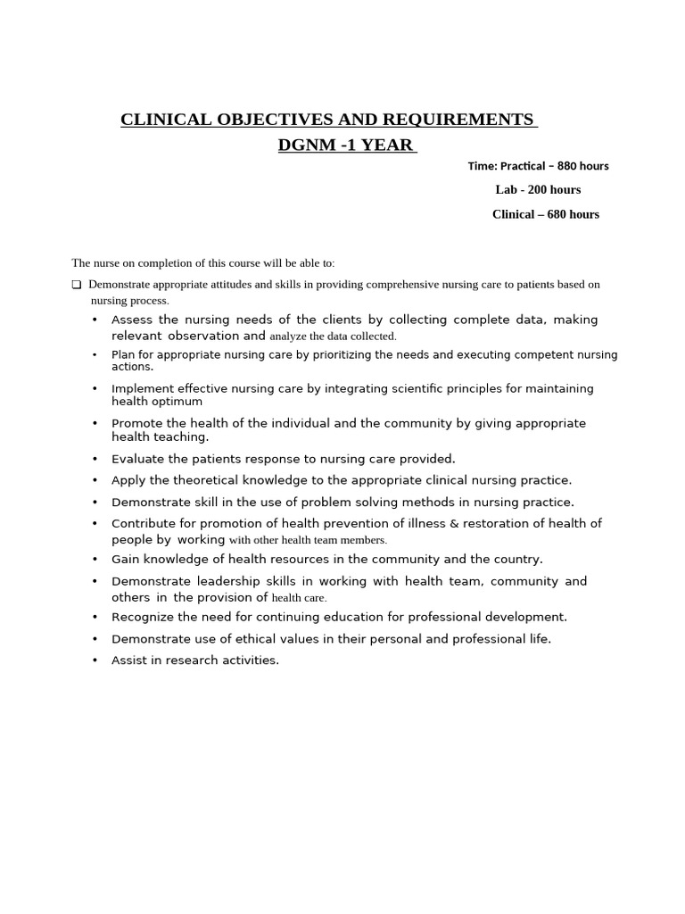 Clinical Objectives and Requirements | PDF