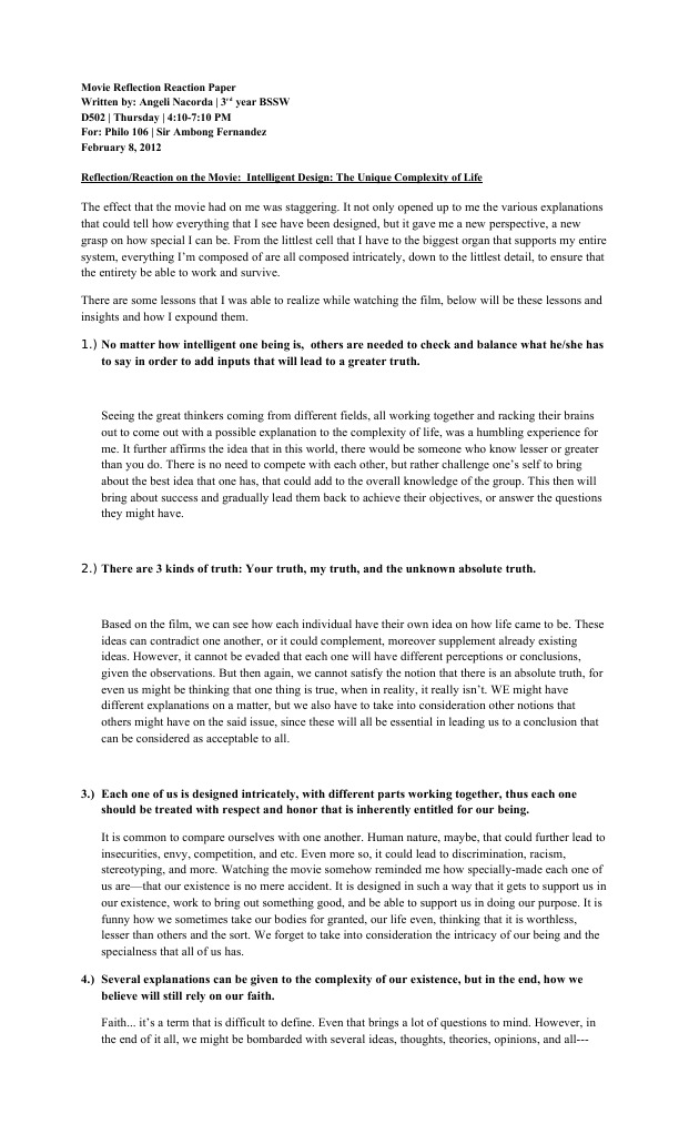 Movie Reflection Reaction Paper | PDF | Propositional Attitudes | Truth