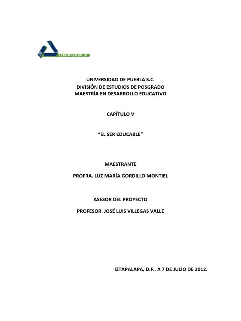 Capitulo V El Ser Educable | PDF | Homo Sapiens | Aprendizaje