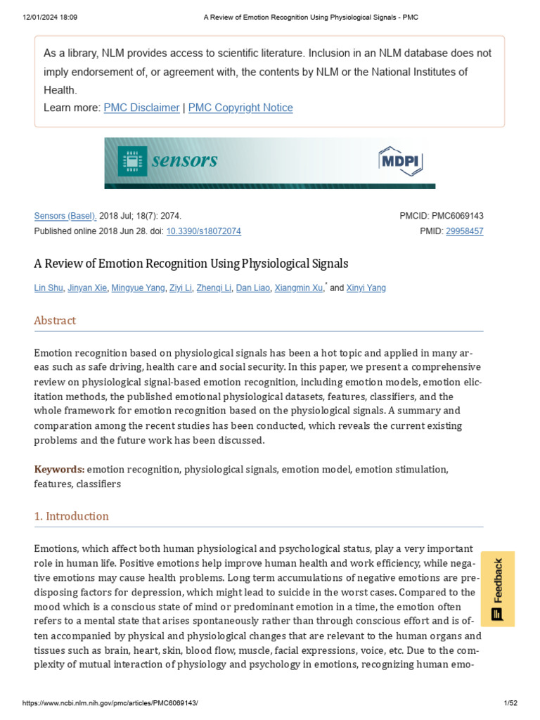 A Review of Emotion Recognition Using Physiological Signals - PMC | PDF ...
