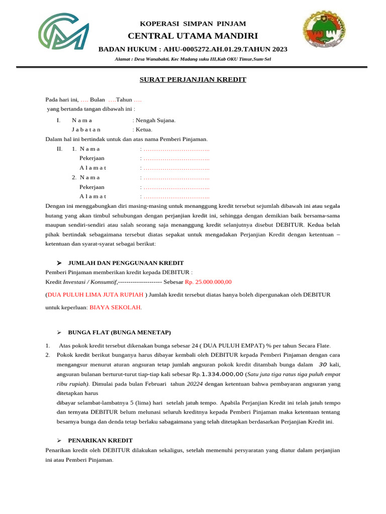 00 Master Surat Perjanjian Kredit Jaminan Tanah Dan Kendaraan ...