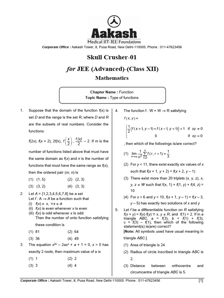 Skull Crusher_01_Class XII_JEE (Adv)_Mathematics | PDF | Function ...