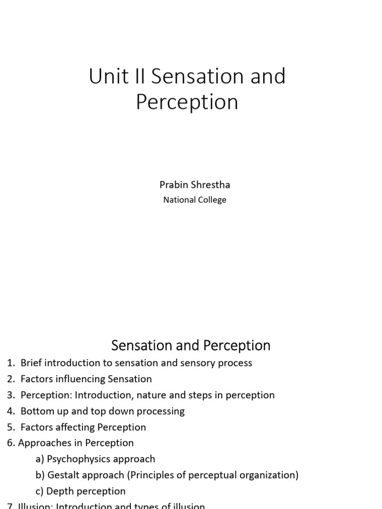 Unit 2. Sensation and Perception | PDF | Perception | Senses