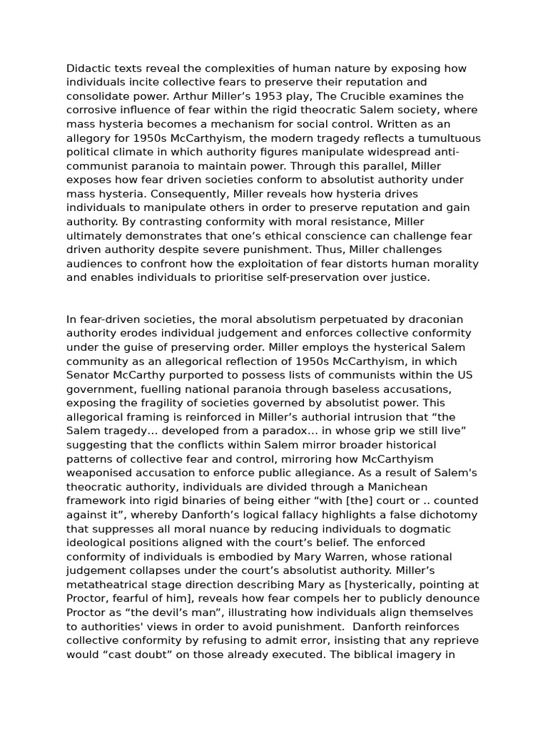 My Crucible Essay | PDF | Truth | Mc Carthyism
