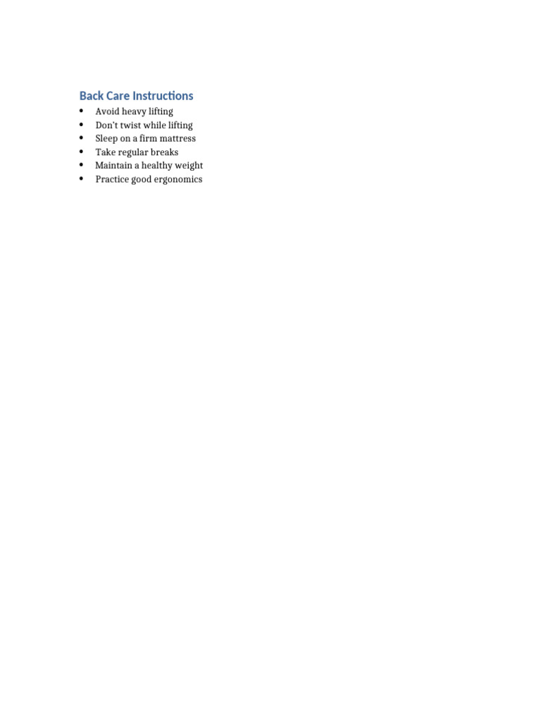 Back Care Instructions | PDF