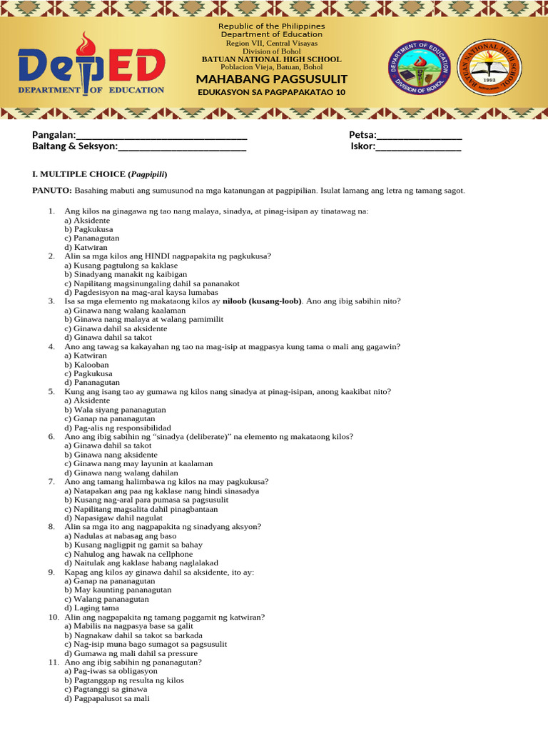 LONG QUIZ Q2 WEEK 2 | PDF