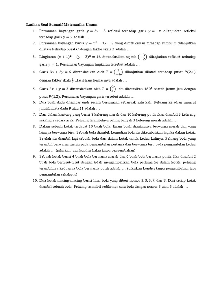 Latihan Soal Sumatif Matematika Umum | PDF
