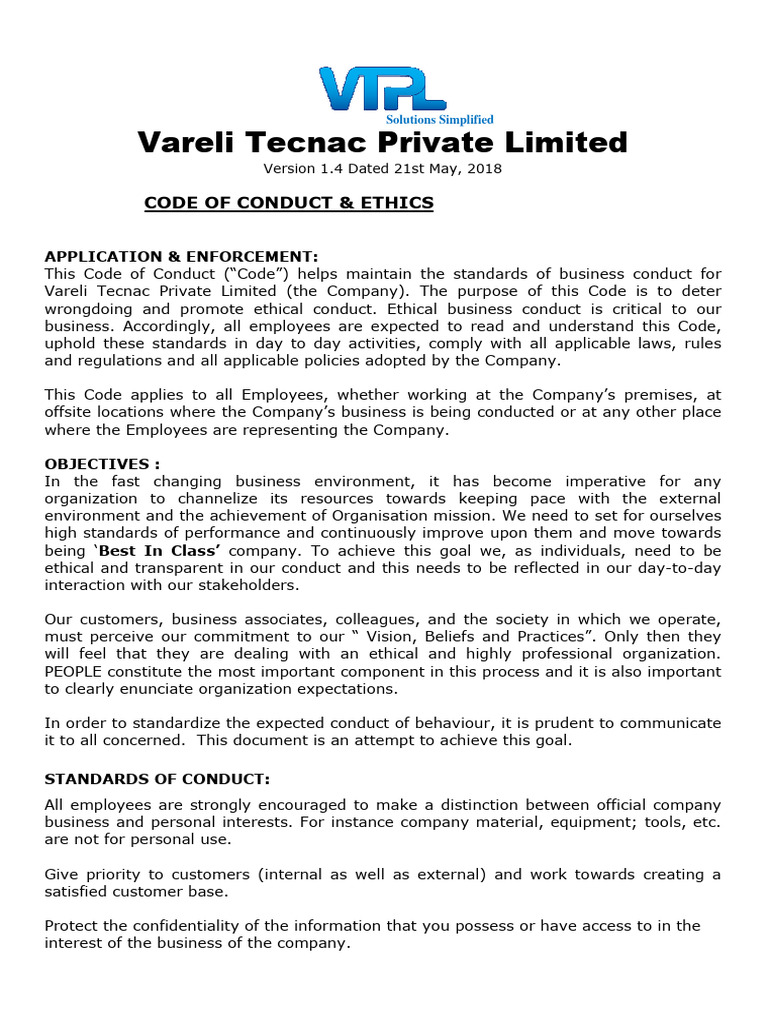 Code of Conduct | PDF | Employment | Business