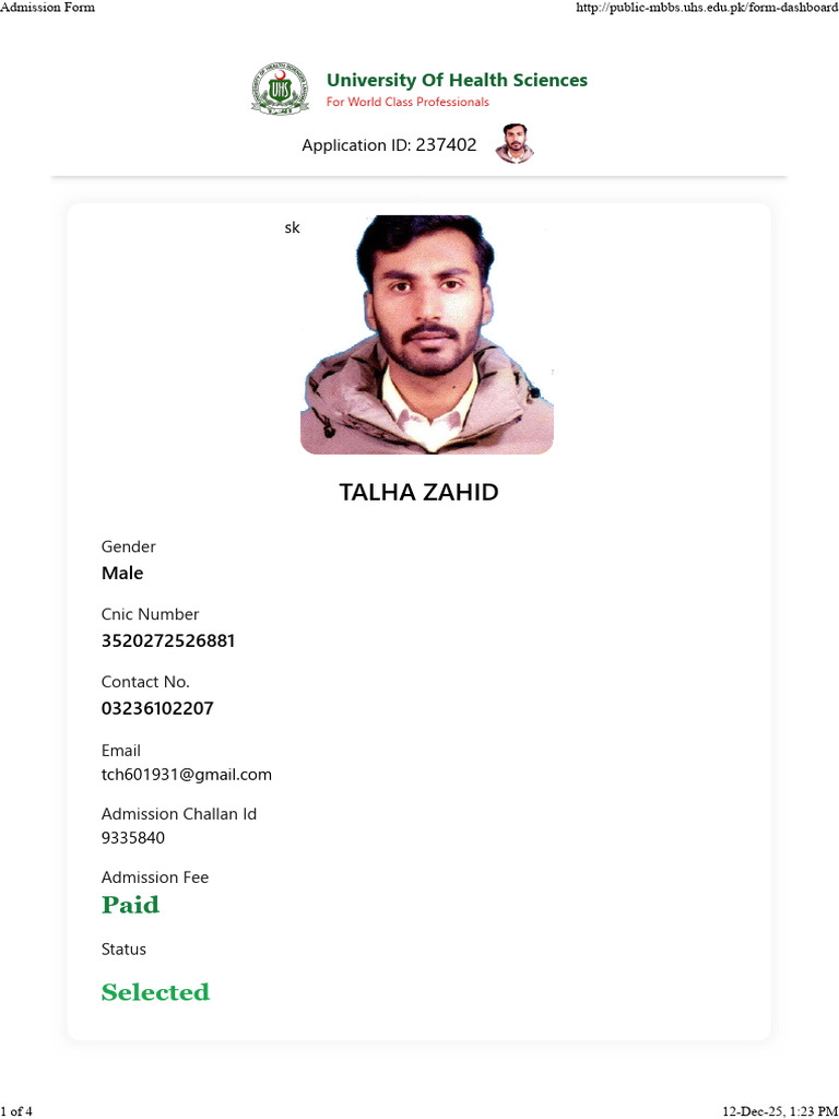 Admission Form | PDF | Computing