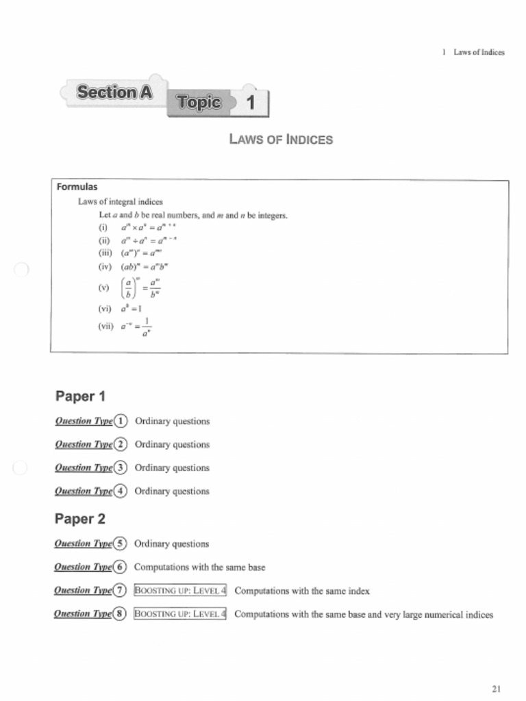 Section a Topic 01 Laws of Indices | PDF