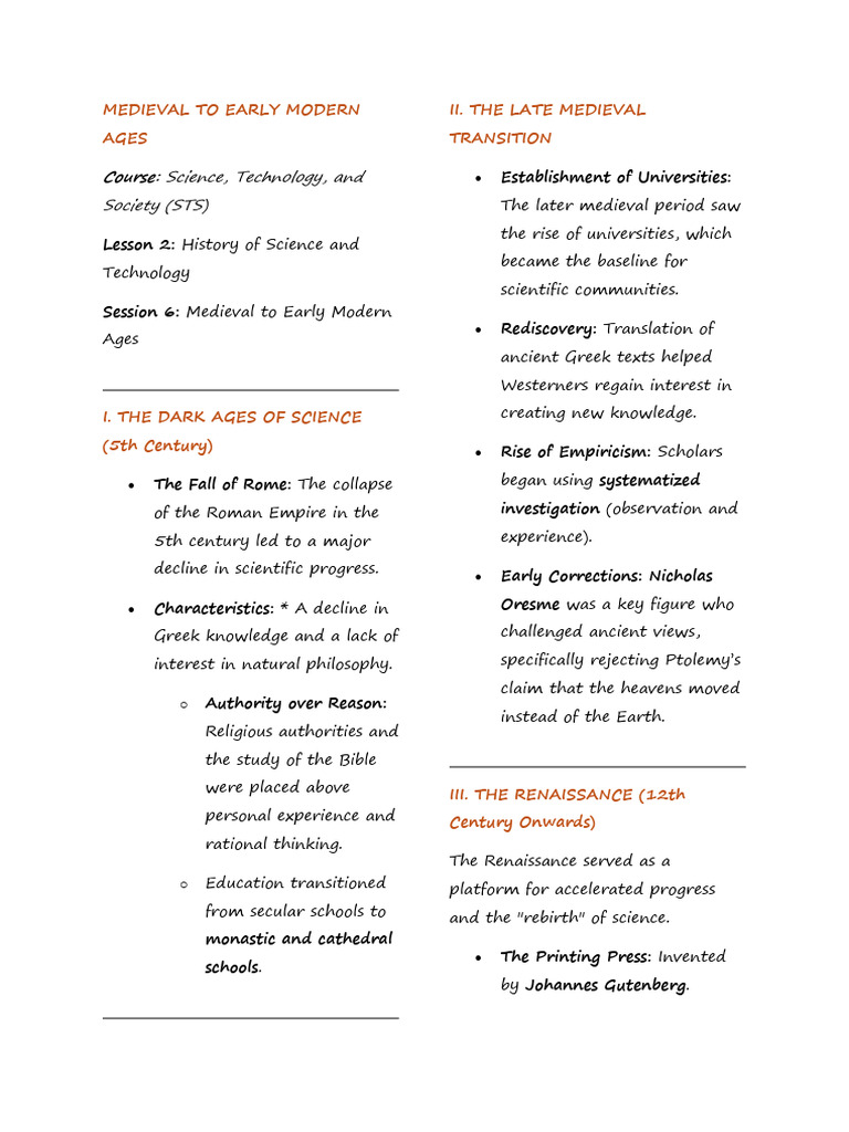Medieval To Early Modern Ages | PDF | Science | Galileo Galilei