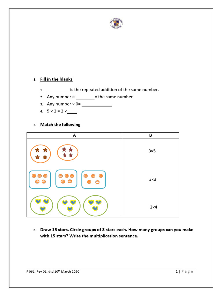 Class 2 Math Worksheet L4 Multiplication Getting Ready | PDF