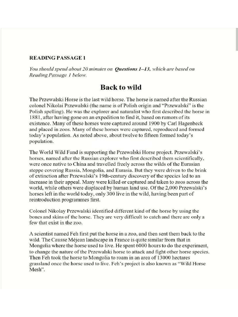 IELTS Reading Back To Wild | PDF