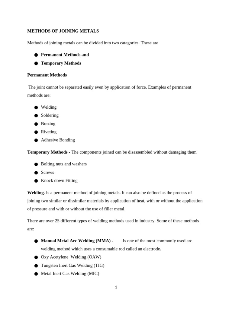 Methods of Joining Metals A | PDF | Welding | Construction