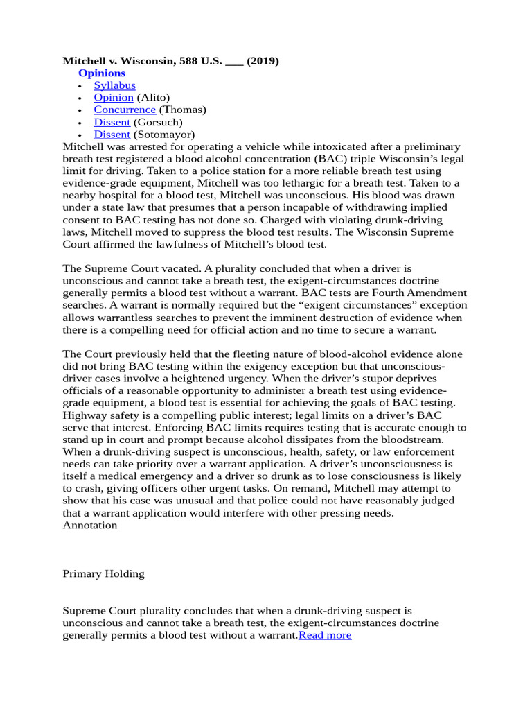 Mitchell V | PDF | Drunk Driving In The United States | Supreme Court ...