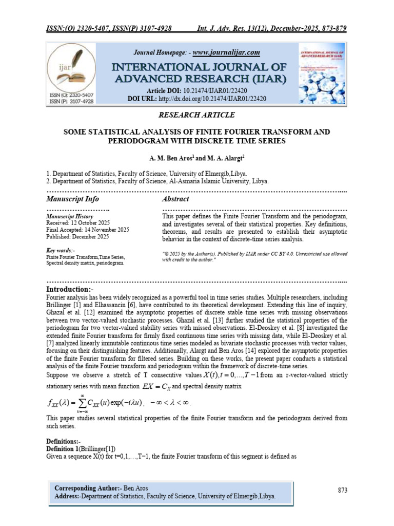 SOME STATISTICAL ANALYSIS OF FINITE FOURIER TRANSFORM AND PERIODOGRAM ...