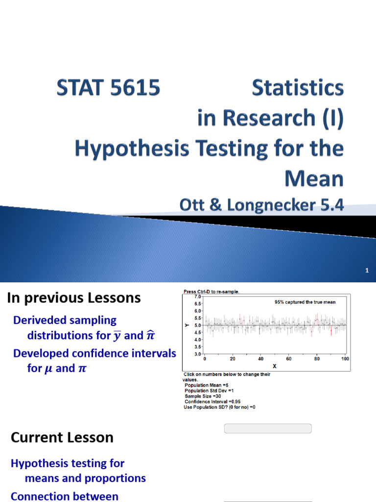7a_One-Sample Hypothesis Testing for the Mean | PDF | P Value ...