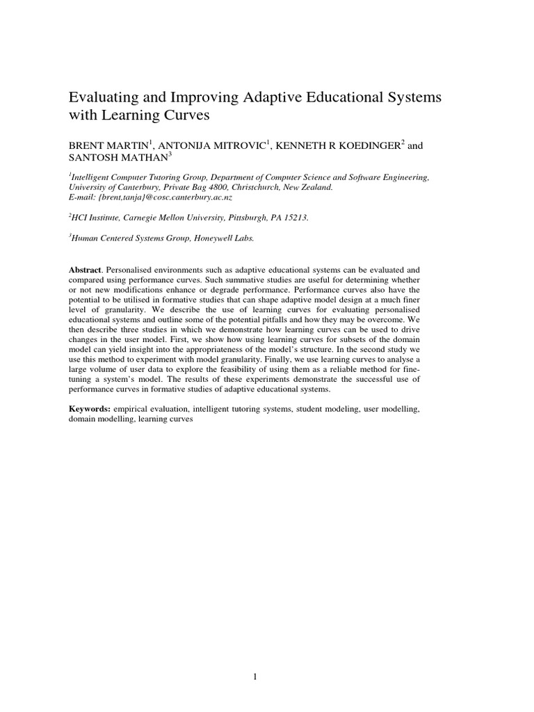 Evaluating and Improving Adaptive Educational Syst | PDF | Power Law ...