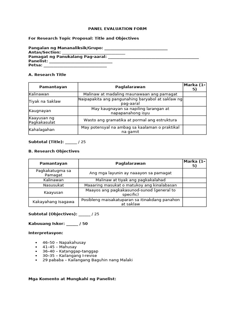 Panel Evaluation Form | PDF